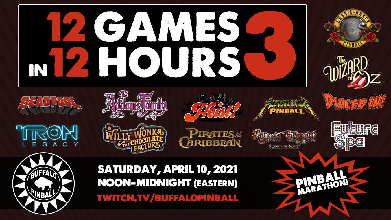 12 GAMES IN 12 HOURS #3 – Pinball Marathon on Twitch! | Buffalo Pinball